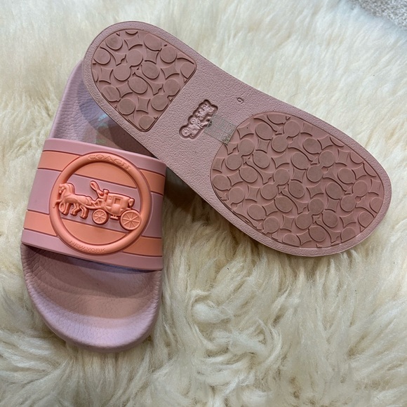 Coach | Shoes | Coach Pink And Orange Pool Slides Sandals Rubber Beach ...